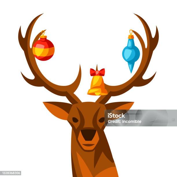 Ilustrasi Selamat Natal Dengan Rusa Dan Dekorasi Undangan Liburan Atau