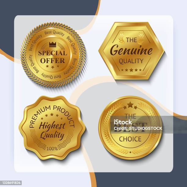 Golden Metal Pilihan Terbaik Lencana Kualitas Premium Set Vektor ... Golden Metal Pilihan Terbaik Lencana Kualitas Premium Set Vektor ...