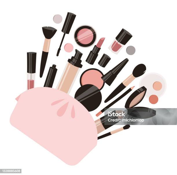 Hand Drawn Cartoon Fashion Illustration Makeup Tools Vector Set Drawing