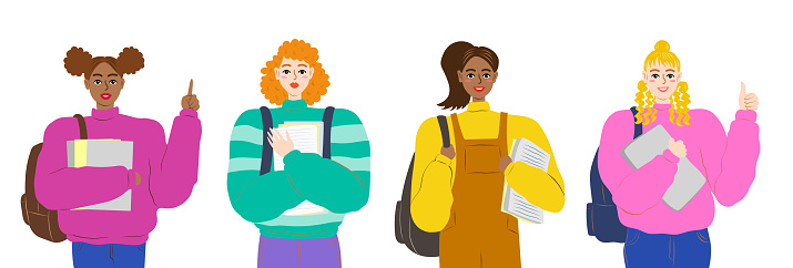 Kelompok Multiras Siswa Atau Perempuan Muda Memegang Buku Yang