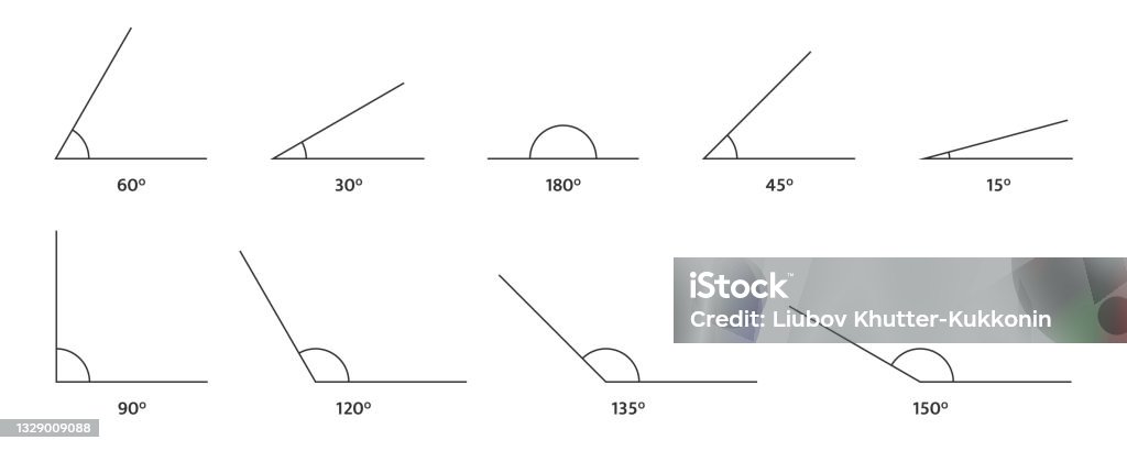 Angle Icons Set 150 135 120 90 180 60 45 30 15 Degree Measure Math