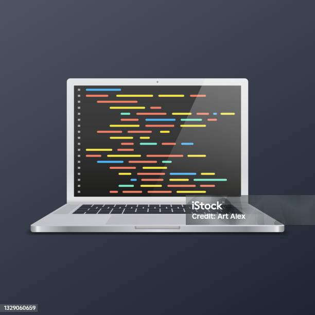 Ordinateur Portable Blanc Réaliste Avec Du Code À Lécran Concept Pour
