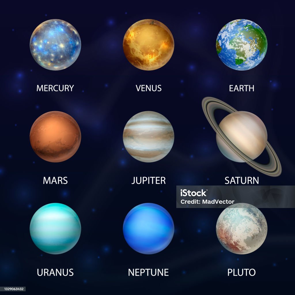 Stock ilustrace Vektor 3d Realistic Space Planet Icon Set Na Tmavém ... Stock ilustrace Vektor 3d Realistic Space Planet Icon Set Na Tmavém ...