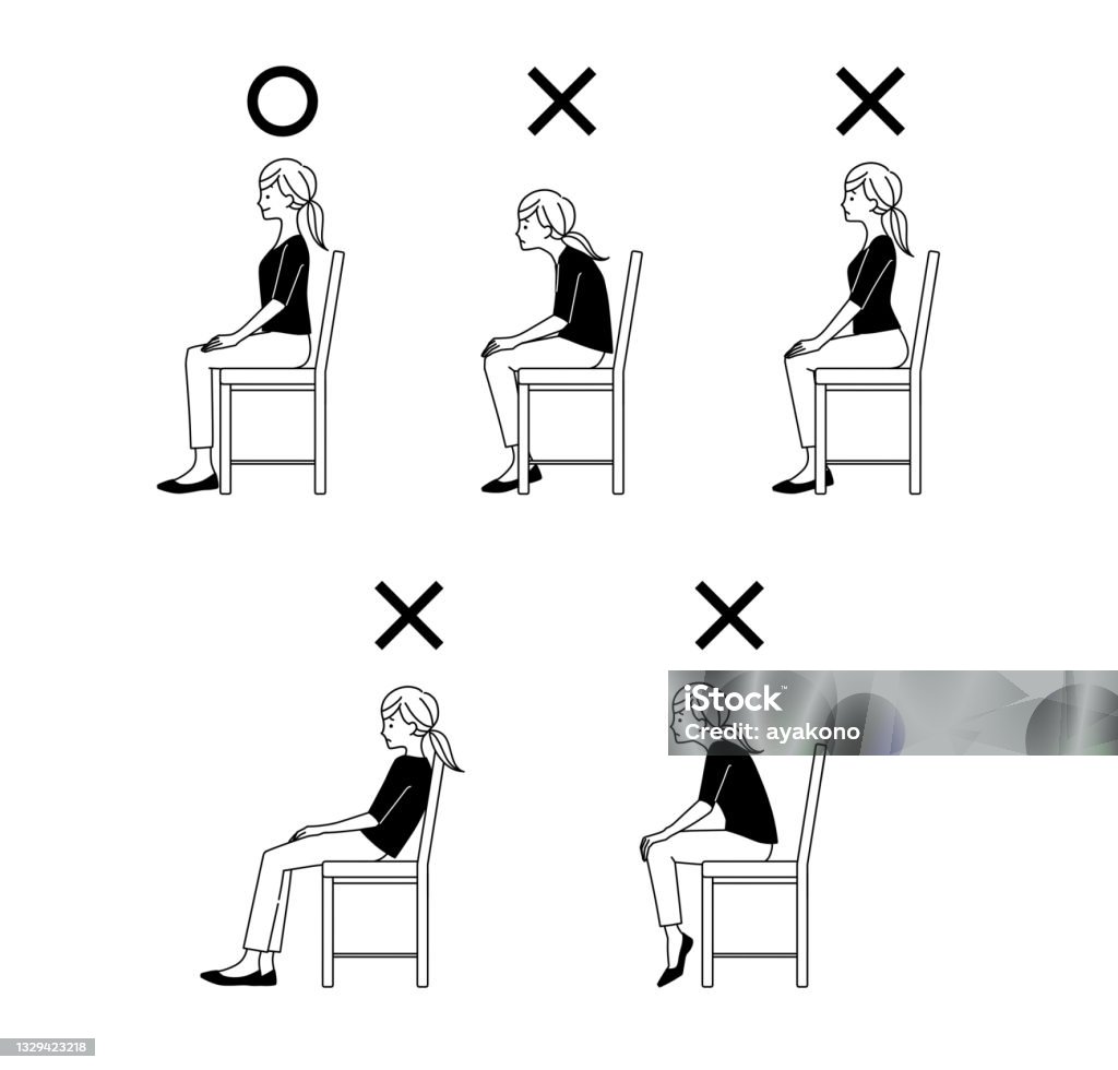 Femme Assise Sur Une Chaise Avec Une Bonne Et Une Mauvaise Posture Vecteurs Libres De Droits Et
