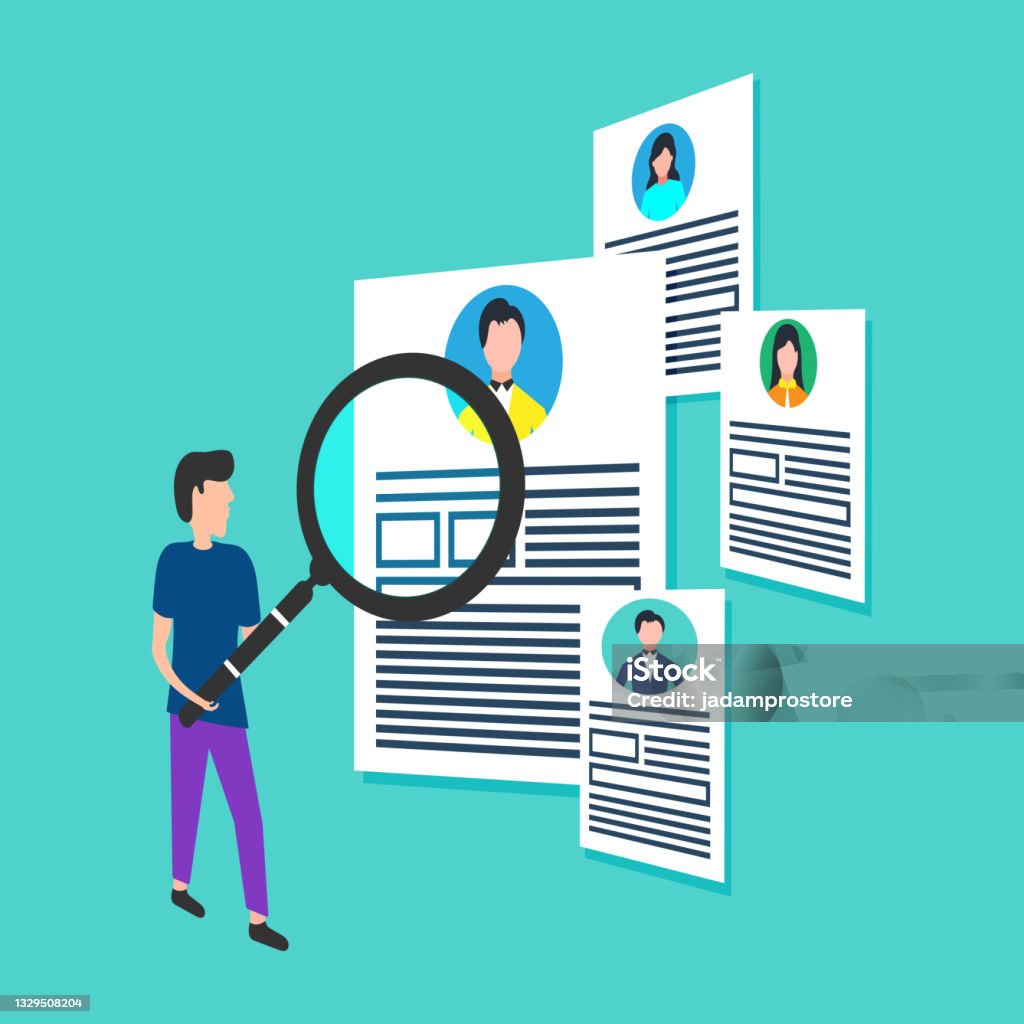 Hr Specialists Analyzing Job Candidates With Magnifying Glass Concept