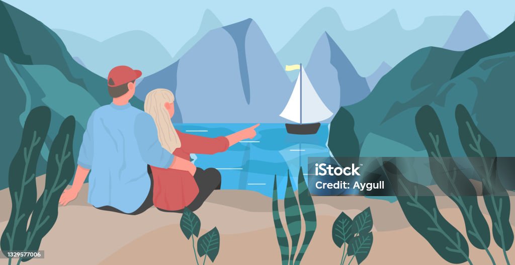Man And Woman On Holidays Vector Illustration Happy Summer Vacation