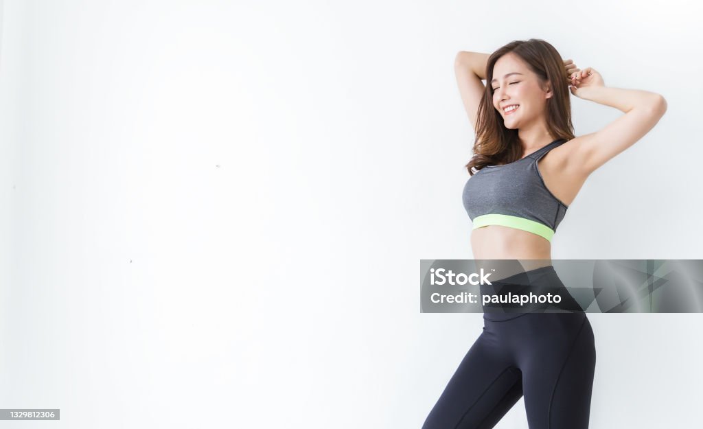 Portrait Of Beautiful Cute Healthy Asian Woman Body Curve With Sport