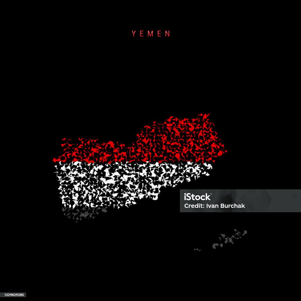 Yemen Flag Map Chaotic Particles Pattern In The Yemeni Flag Colors