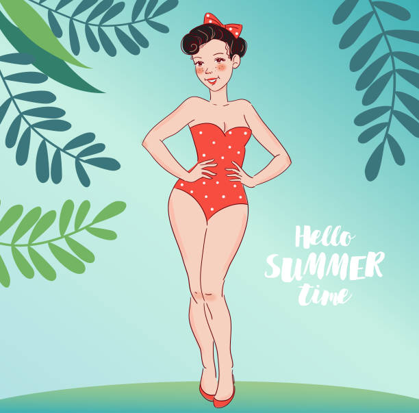 80 Beautiful Pin Up Girl 1950s Style In Swimsuit Stock Illustrations Royalty Free Vector