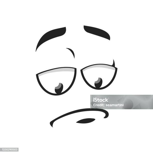 Kartun Sedih Wajah Ikon Vektor Emoji Kesal Tidak Bahagia Ilustrasi Stok
