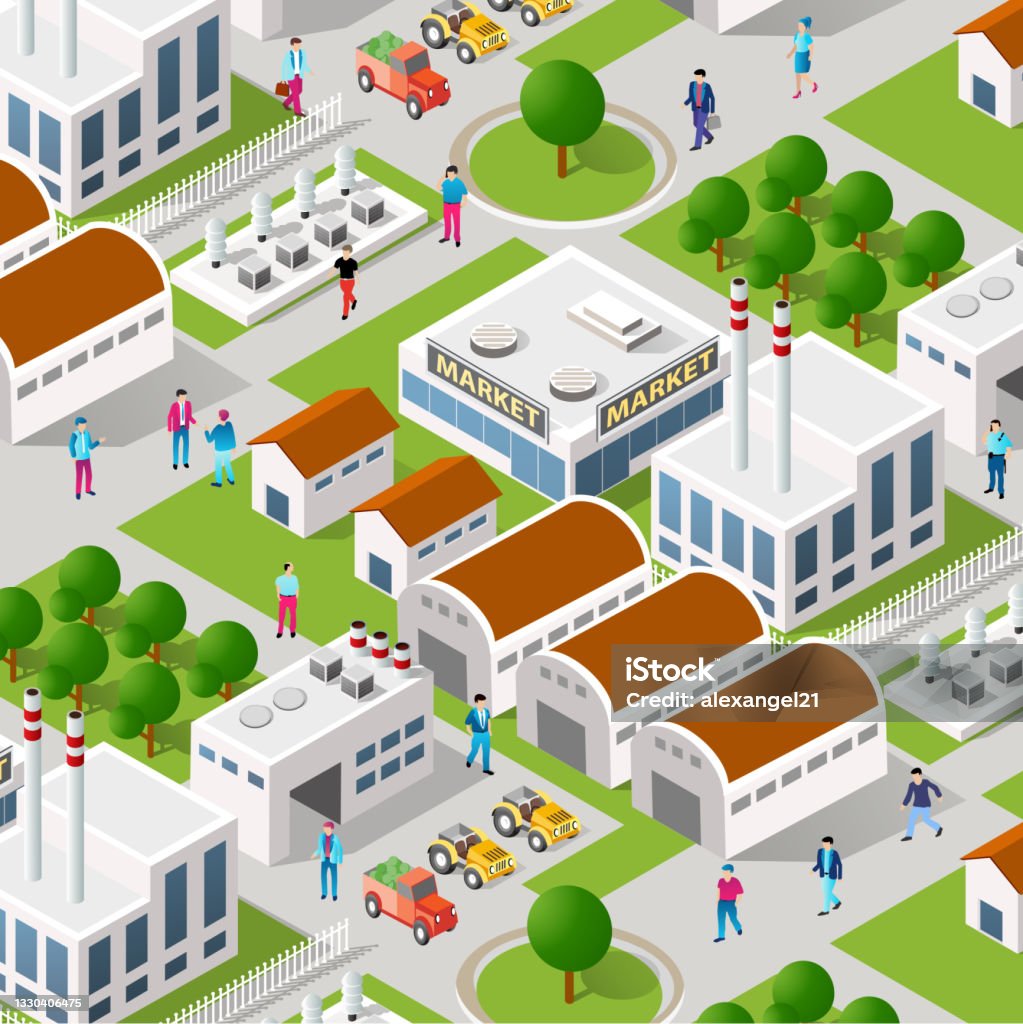 Éléments De Conception Urbaine Isométrique Industrielle Dusine