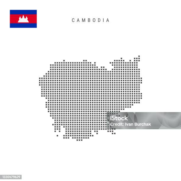 Carte À Motifs De Points Carrés Du Cambodge Carte En Pixels Pointillés