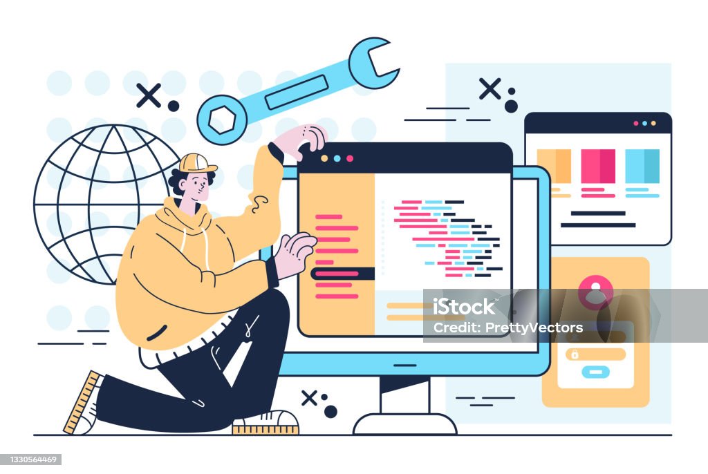 Creating Program Html Code Process Concept Vector Flat Graphic Design ... Creating Program Html Code Process Concept Vector Flat Graphic Design ...