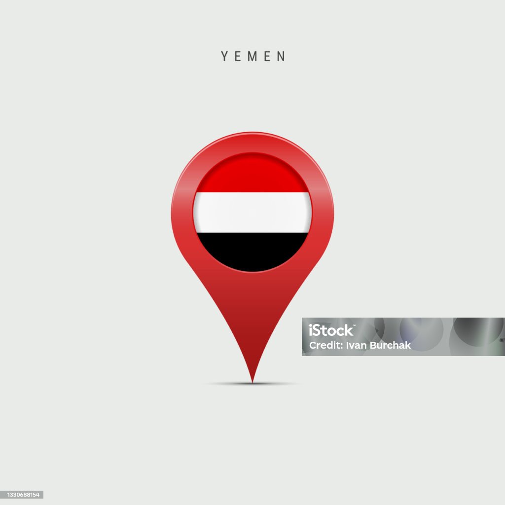 Teardrop Map Marker With Flag Of Yemen 3d Vector Illustration Stock