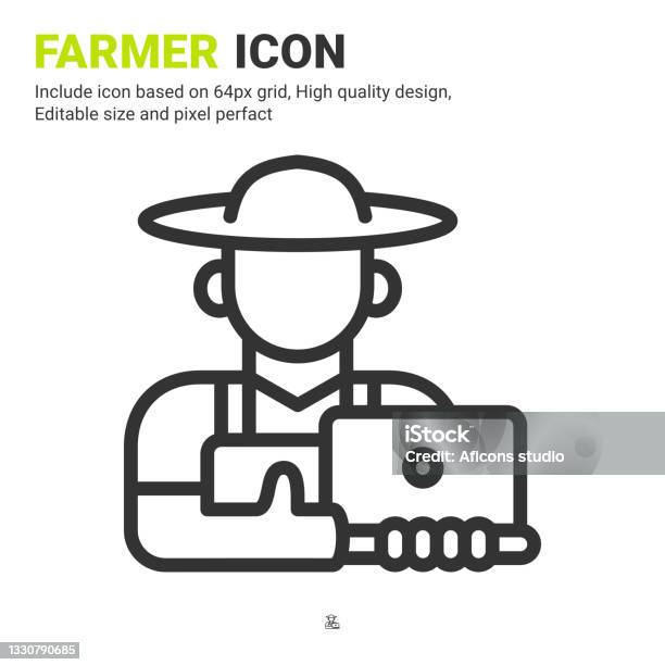 Vecteur Dicône Fermier Avec Style De Contour Isolé Sur Fond Blanc