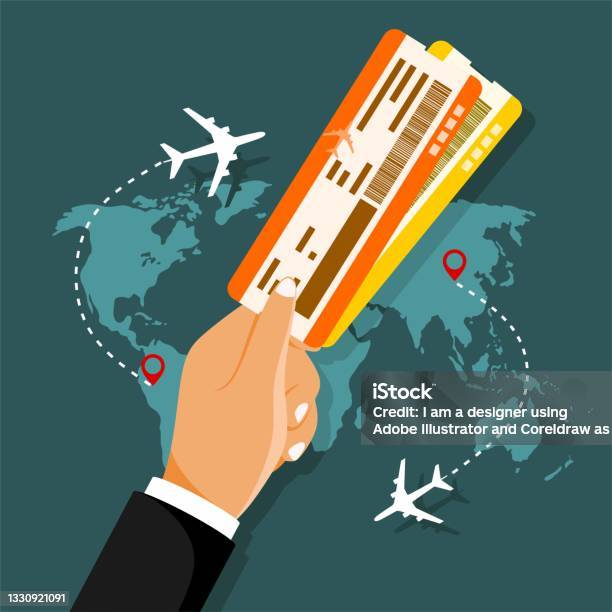 Hand Holding Boarding Pass Tickets Air Travel Concept Vector
