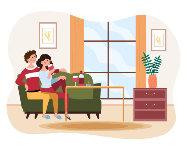 60 Young Couple Talking Couch Stock Illustrations Royalty Free Vector