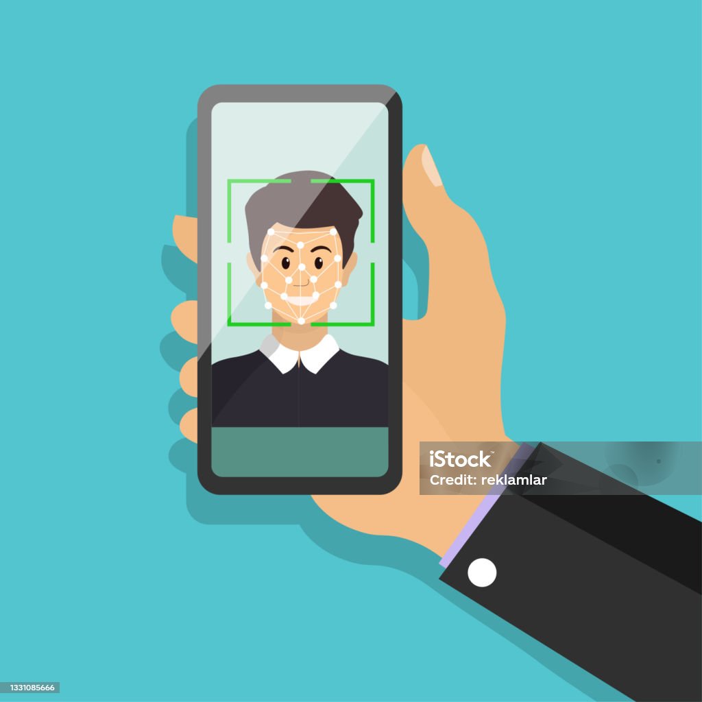 Biometric Facial Identification Vector Unlocking Smartphone With ... Biometric Facial Identification Vector Unlocking Smartphone With ...