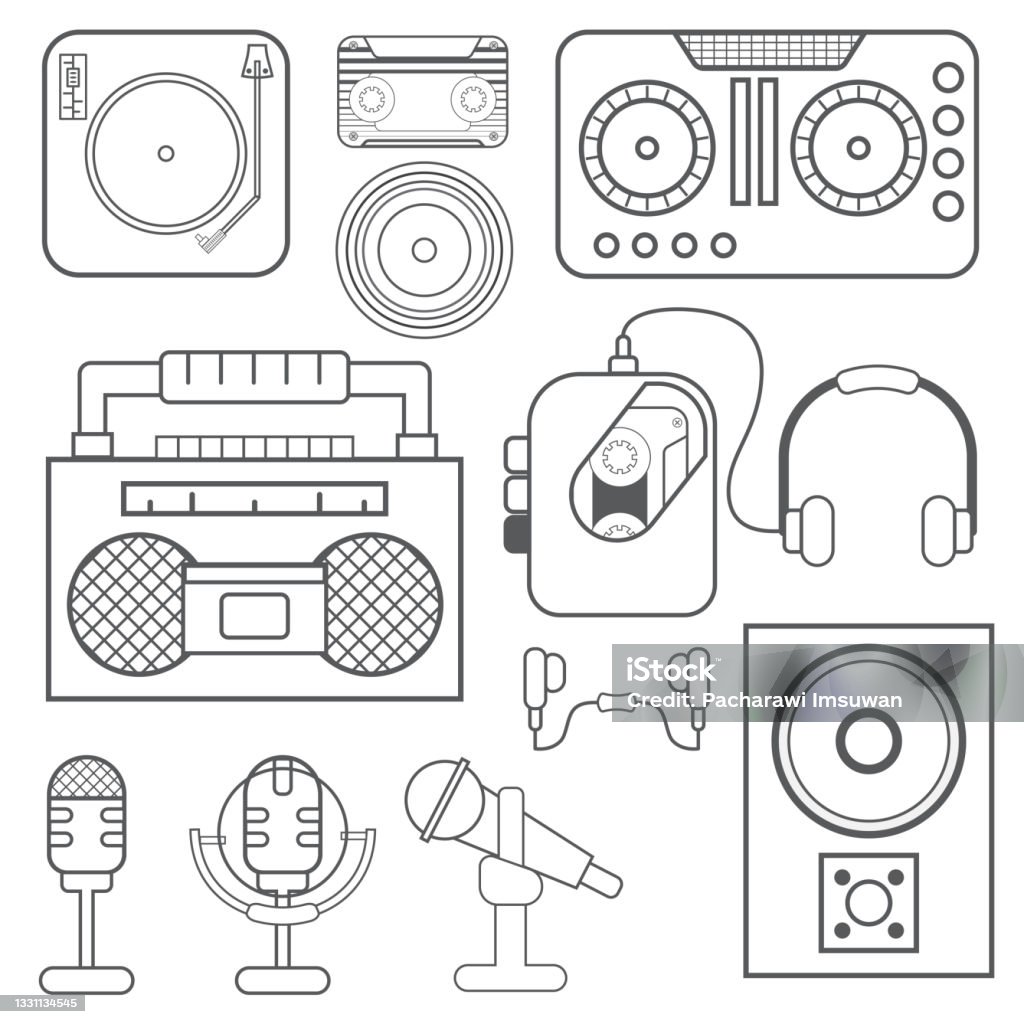 Sound Icon Set Concept Cartoon Filled Linevector Illustration Outline ... Sound Icon Set Concept Cartoon Filled Linevector Illustration Outline ...