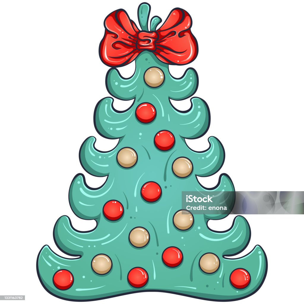 Kartun Pohon Natal Terisolasi Ilustrasi Stok Unduh Gambar Sekarang Batang Pohon Dekorasi