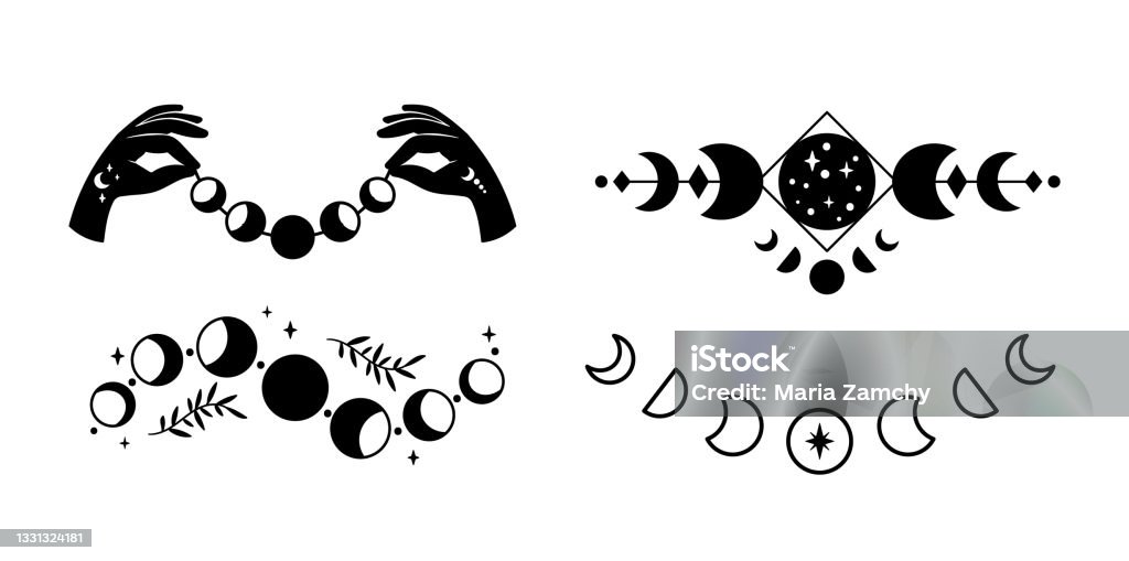 Fase Bulan Boho Mistis Terisolasi Bundel Cliparts Koleksi Selestial
