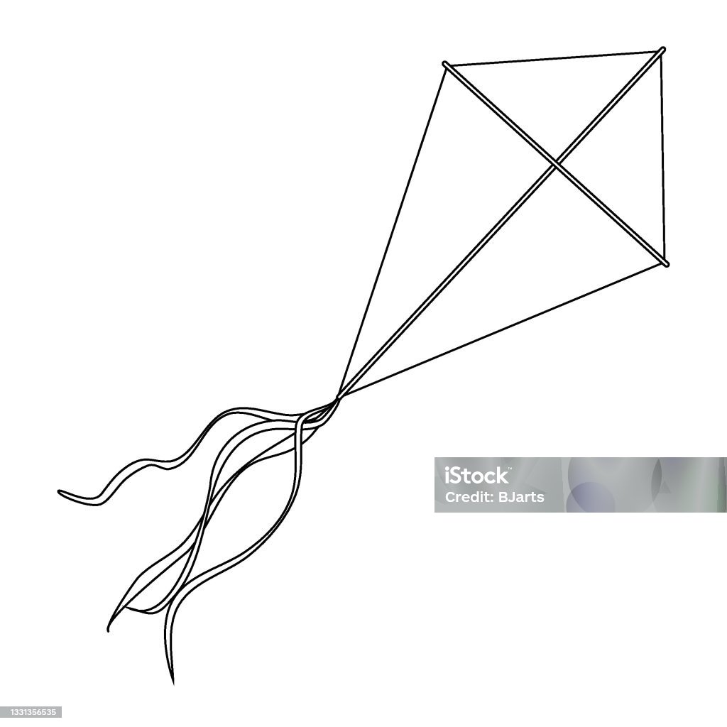 Flying Kite Contour Signe Vectoriel Isolé Sur Fond Blanc Symbole
