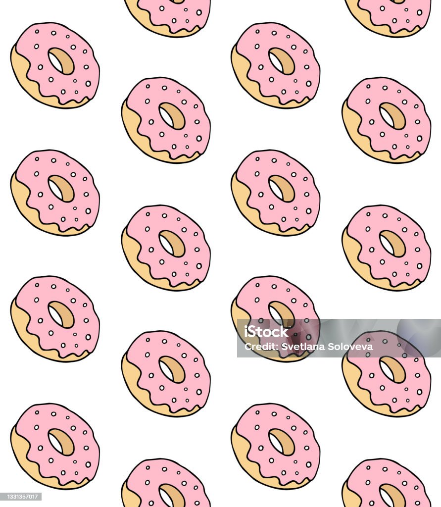 Vektor Mulus Pola Tangan Digambar Doodle Sketsa Merah Muda Donat ... Vektor Mulus Pola Tangan Digambar Doodle Sketsa Merah Muda Donat ...