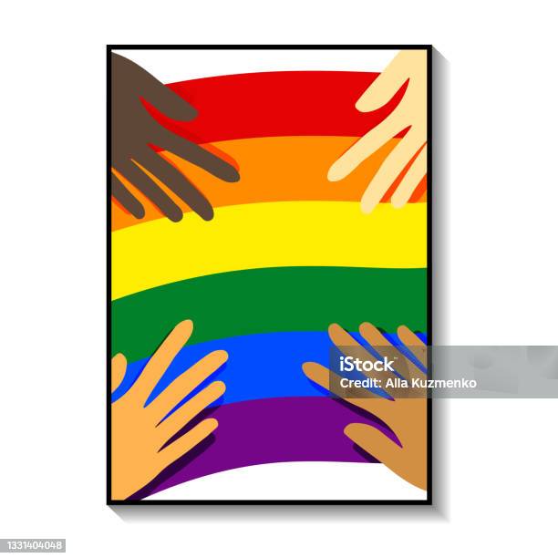 Gay Pride Month Poster Collection Banner Lettering Lgbt Hearts Colorful