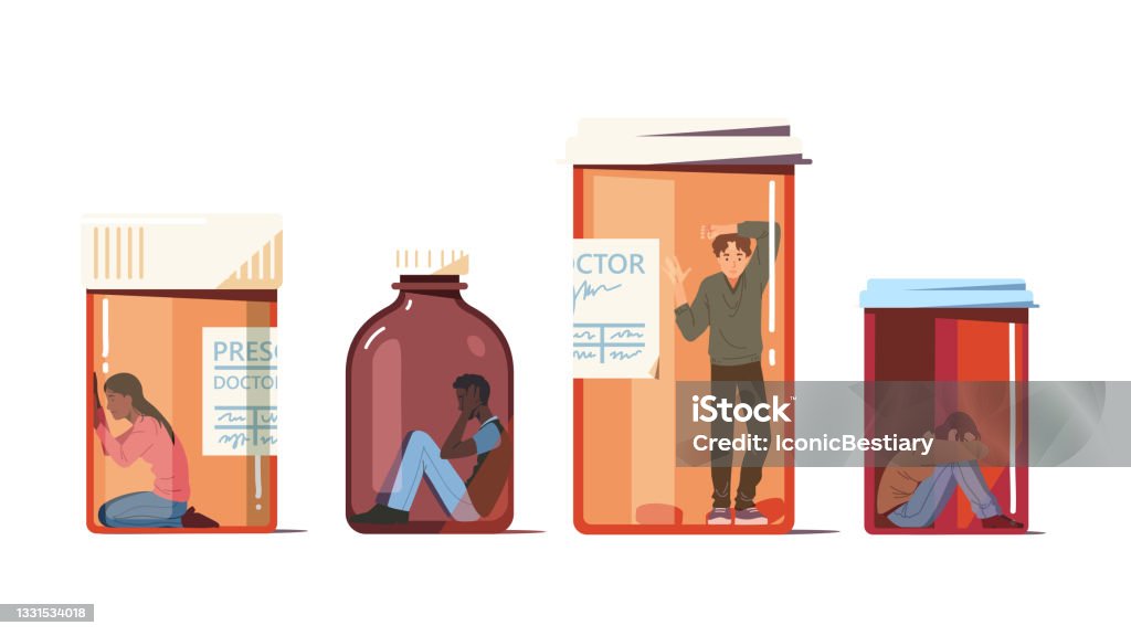 Drug Addict Concept Illustration Set Addicted People Trapped Inside