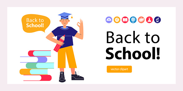 Retour À Lécole Illustration Vectorielle Colorée Bannière Clipart Sur