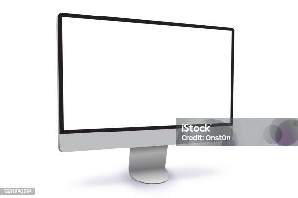 Mockup Vektor Monitor Komputer Datar Dengan Layar Kosong Putih