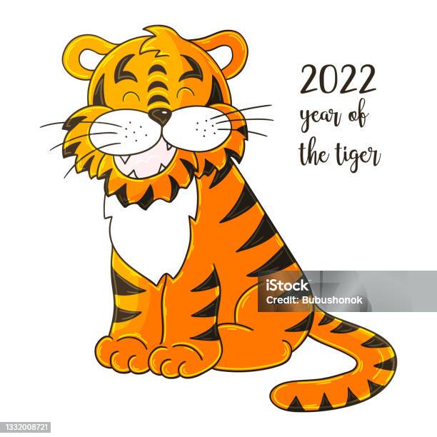 Simbol Tahun 2022 Ilustrasi Dengan Gaya Menggambar Harimau Di Tangan