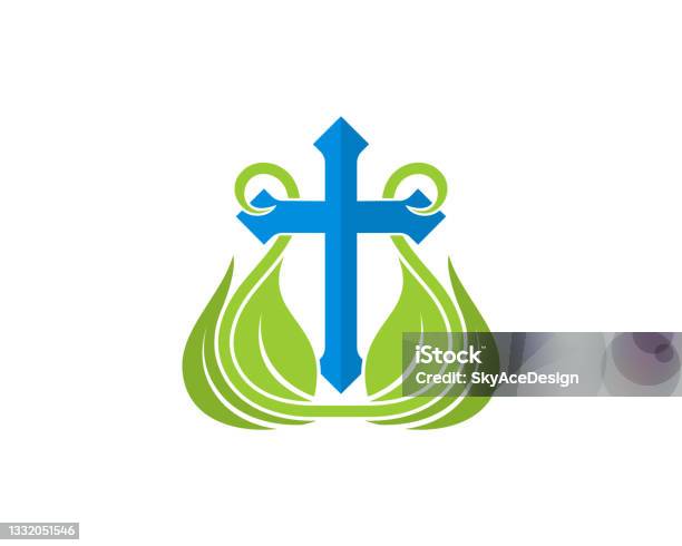 Ilustración De Cruz Cristiana En El Logotipo De La Hoja De La