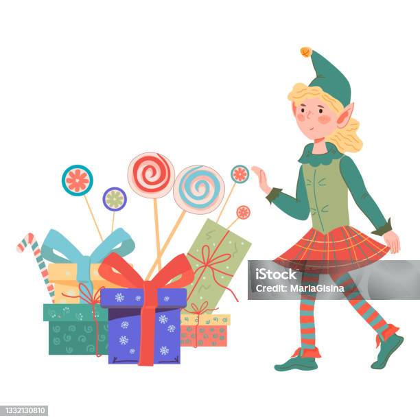 Gadis Elf Natal Yang Lucu Dan Bahagia Dengan Kotak Hadiah Ilustrasi ... Gadis Elf Natal Yang Lucu Dan Bahagia Dengan Kotak Hadiah Ilustrasi ...