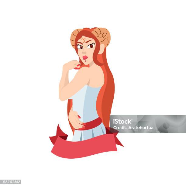 Ilustración De Aries Aislados Dibujos Animados Femeninos Signo Zodiacal