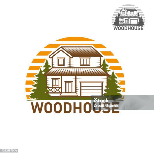 Logo Rumah Kayu Dan Hutan Rumah Untuk Dijual Tanda Ilustrasi Stok