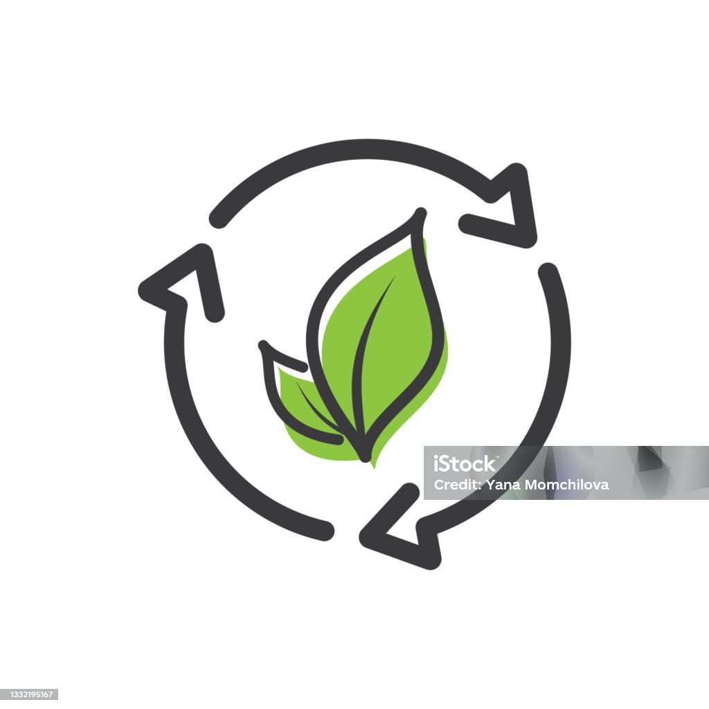 Icône De Recyclage Bio Deux Feuilles Vertes Avec Trois Flèches