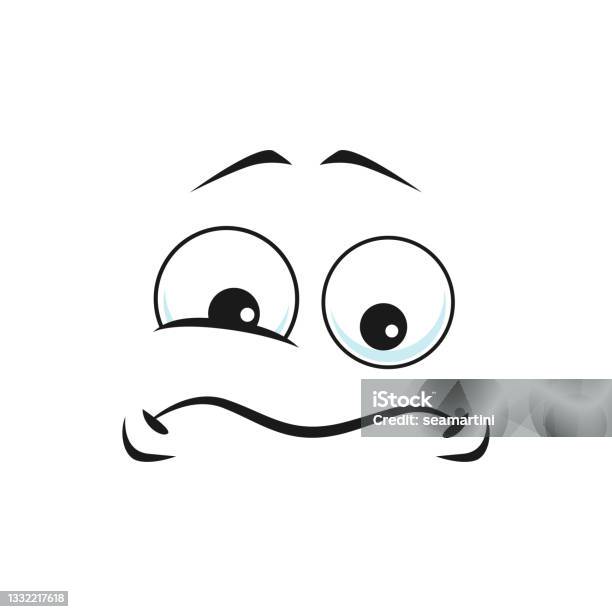 Kartun Wajah Sedih Vektor Tidak Bahagia Atau Marah Emoji Ilustrasi Stok