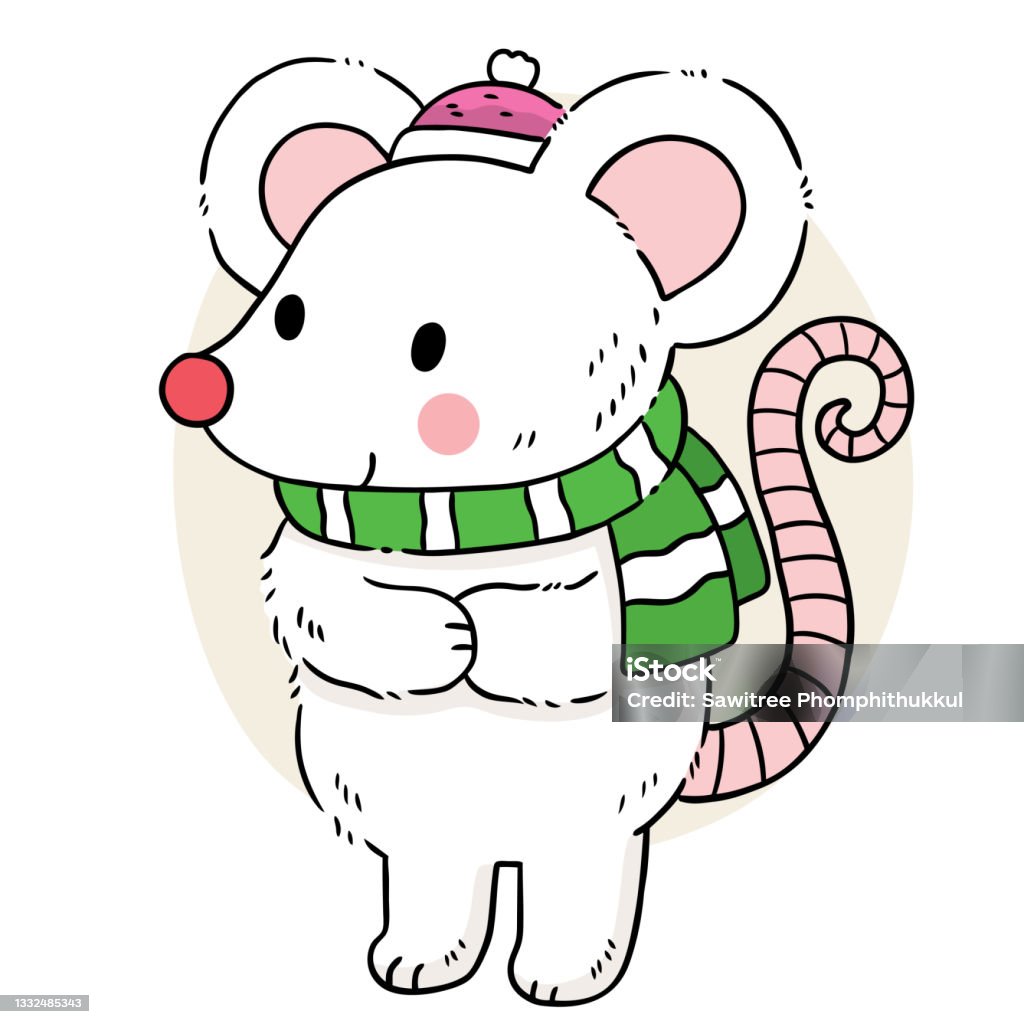Tangan Menggambar Kartun Tikus Putih Lucu Mengenakan Syal Hijau Di ... Tangan Menggambar Kartun Tikus Putih Lucu Mengenakan Syal Hijau Di ...