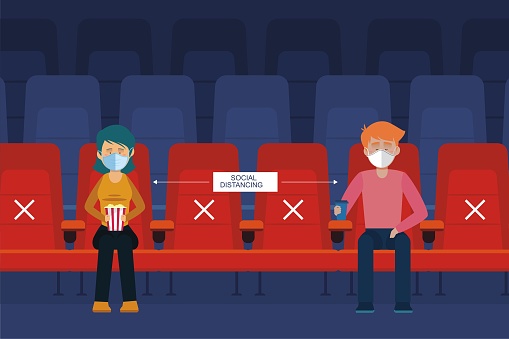 Jarak Sosial Di Bioskop Orangorang Menjaga Jarak Duduk Melalui Satu ... Jarak Sosial Di Bioskop Orangorang Menjaga Jarak Duduk Melalui Satu ...