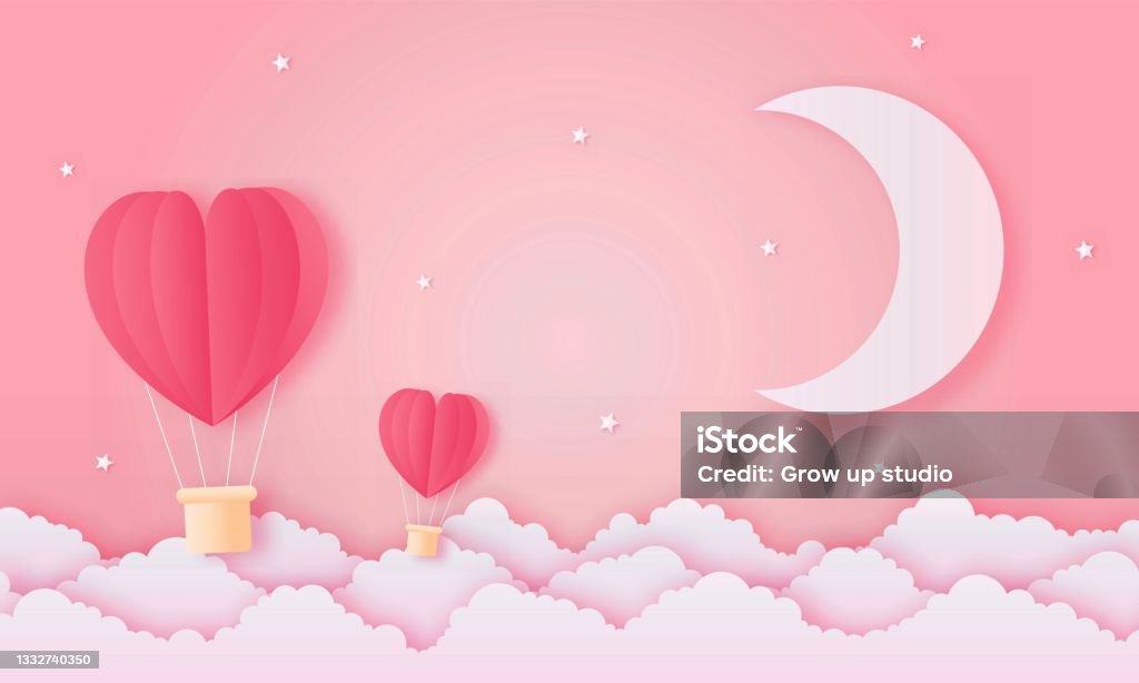 Kertas Memotong Konsep Hari Valentine Yang Bahagia Lanskap Dengan Awan