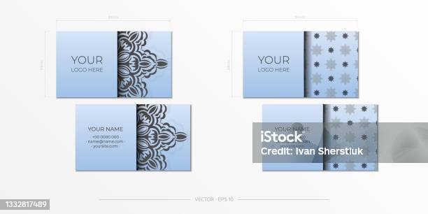 Template Kartu Vector Business Dalam Warna Biru Dengan Pola Hitam Mewah