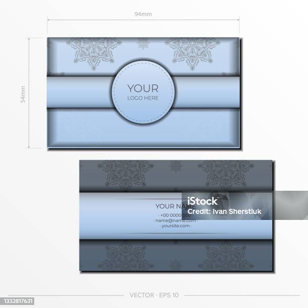 Template Kartu Vector Business Dalam Warna Biru Dengan Pola Hitam Mewah