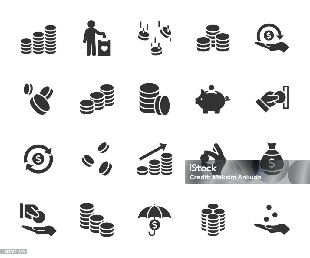 Ensemble Vectoriel Dicônes Plates De Pièces De Monnaie Contient Des