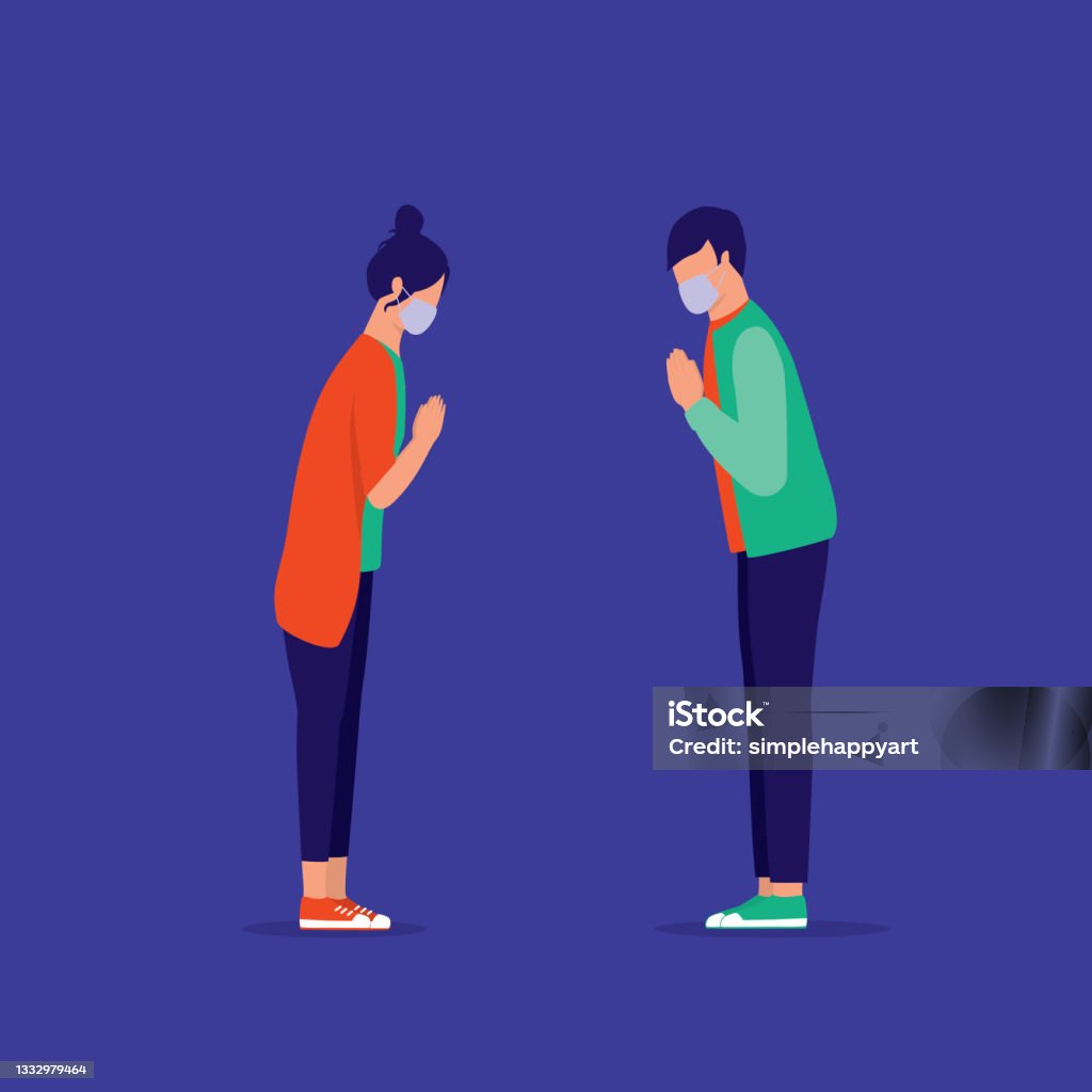 Two People Greeting With Join Palms Instead Of Shaking Hands To Prevent