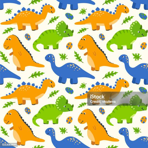Pola Mulus Dengan Dinosaurus Kartun Lucu Dan Telur Latar Belakang