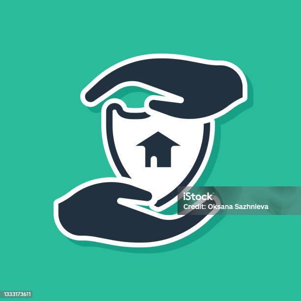 Blue House Dengan Ikon Perisai Terisolasi Pada Latar Belakang Hijau