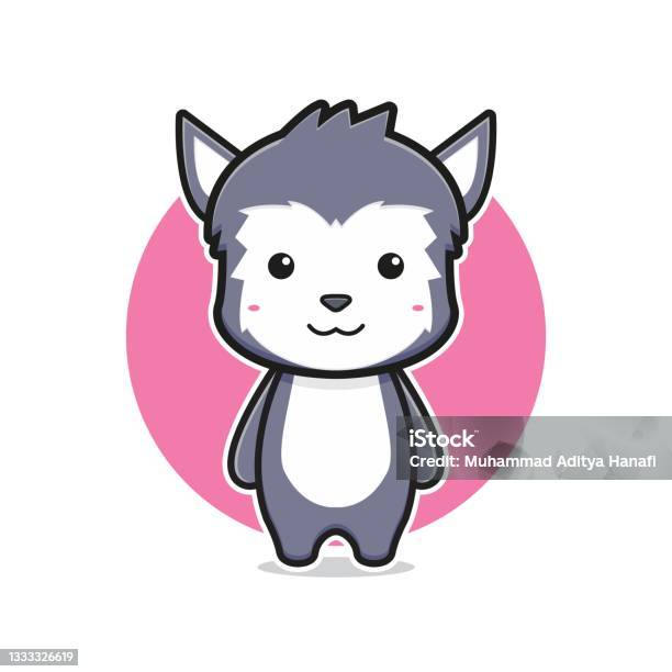 Ilustrasi Ikon Kartun Karakter Maskot Serigala Yang Lucu Ilustrasi Stok