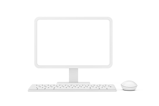 Kartun Abstrak Komputer Desktop Putih Dengan Mouse Keyboard Dan Layar