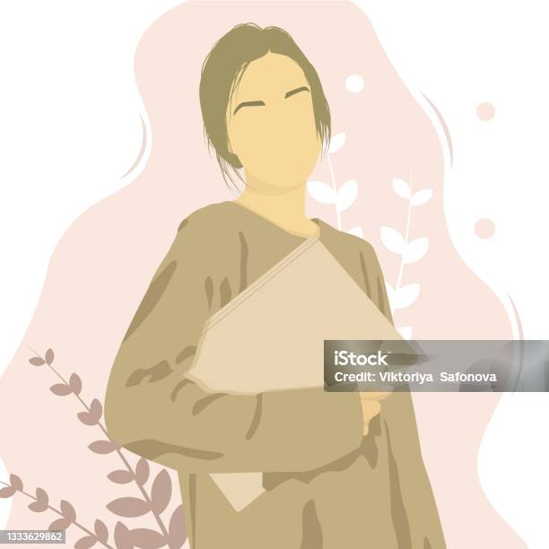 Gadis Berambut Cokelat Trendi Dengan Karakter Kartun Datar Terisolasi